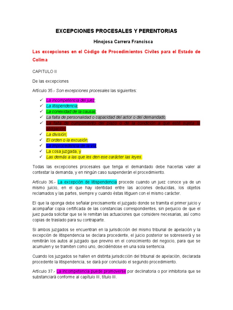 Excepciones Procesales y Perentorias Hinojosa | PDF | Estoppel ...