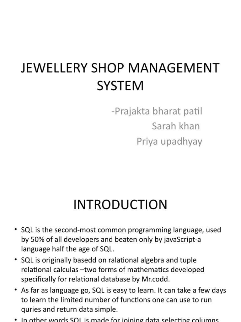 Jewellery Shop Management System | PDF