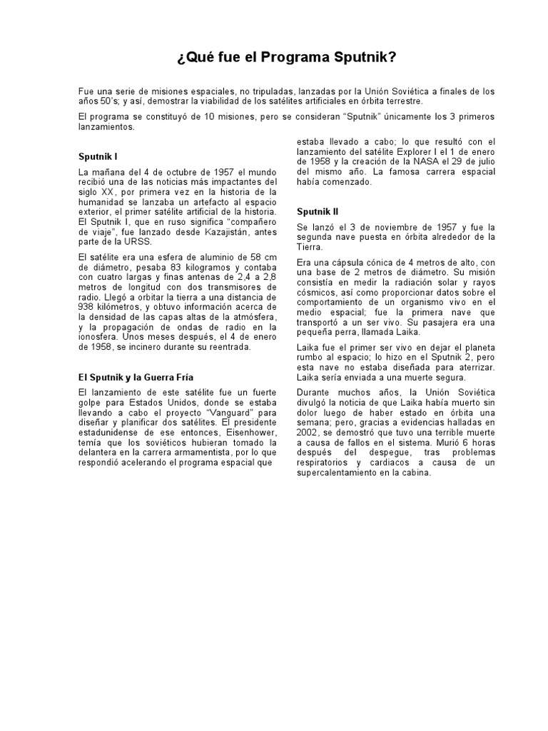 Programa Sputnik | PDF | Sputnik 1 | Satélite