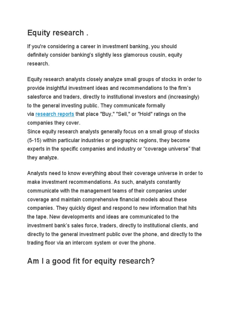 Equity Research | PDF | Financial Analyst | Securities Research