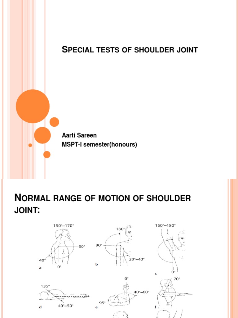 Pecial Tests of Shoulder Joint: Aarti Sareen MSPT-I Semester (Honours ...