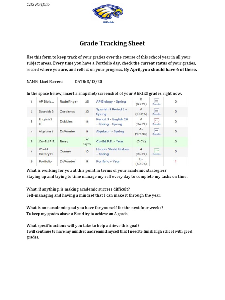 3 13 20 Grade Tracking Sheet | PDF
