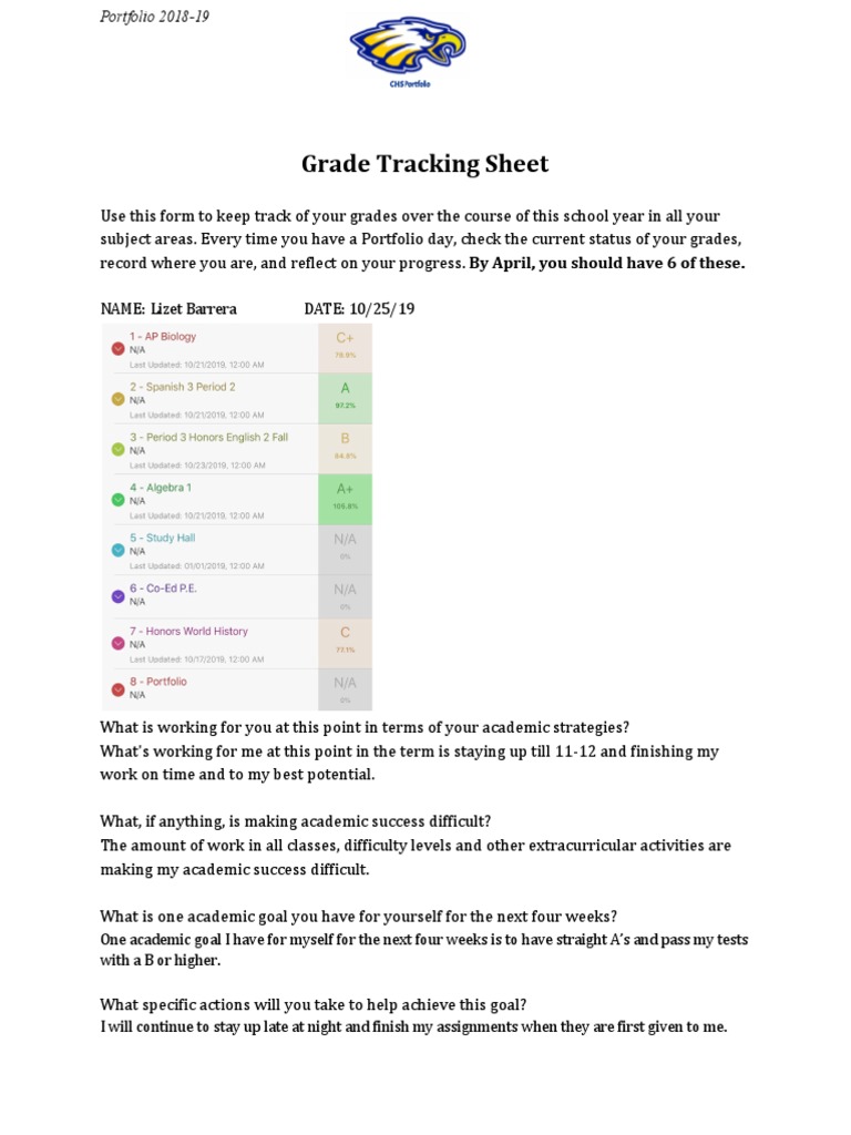 11 14 19 Grade Tracking Sheet | PDF
