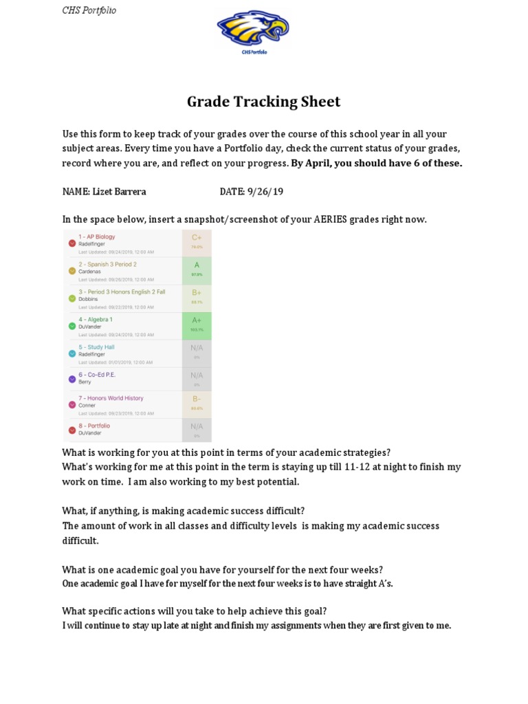 9 26 19 Grade Tracking Sheet | PDF