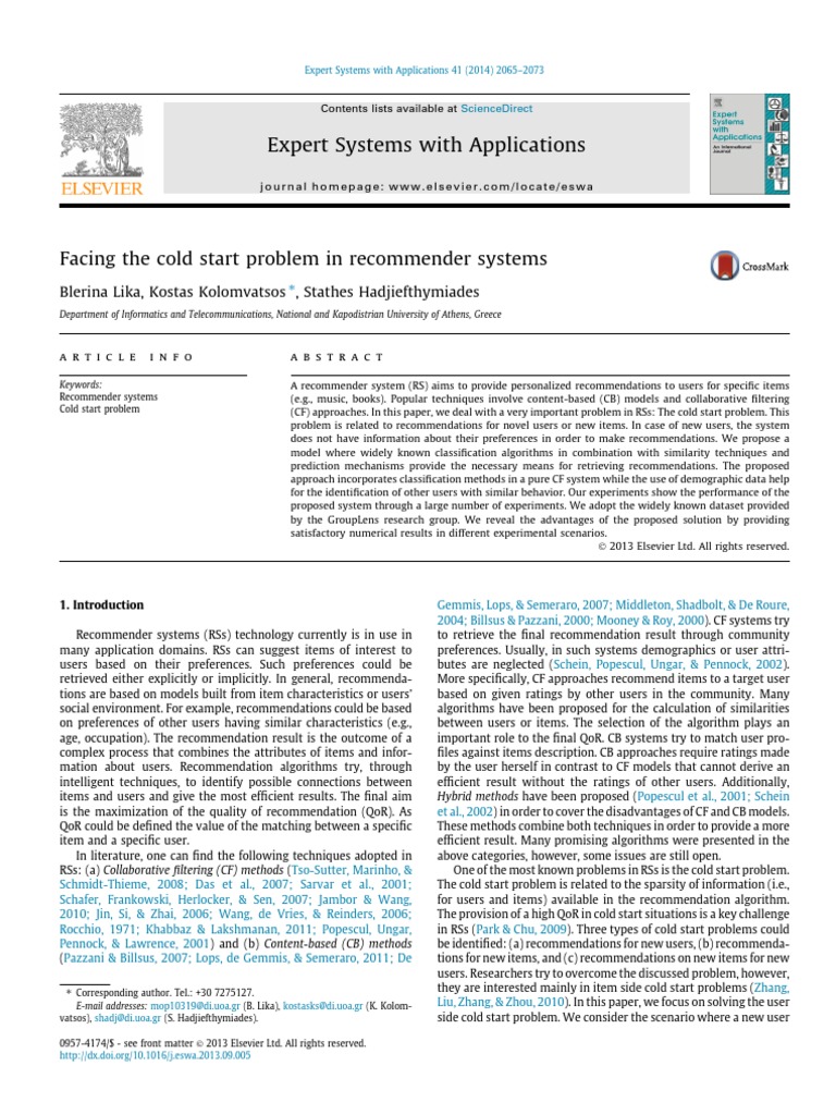 Facing The Cold Start Problem in Recommender Systems PDF | PDF ...