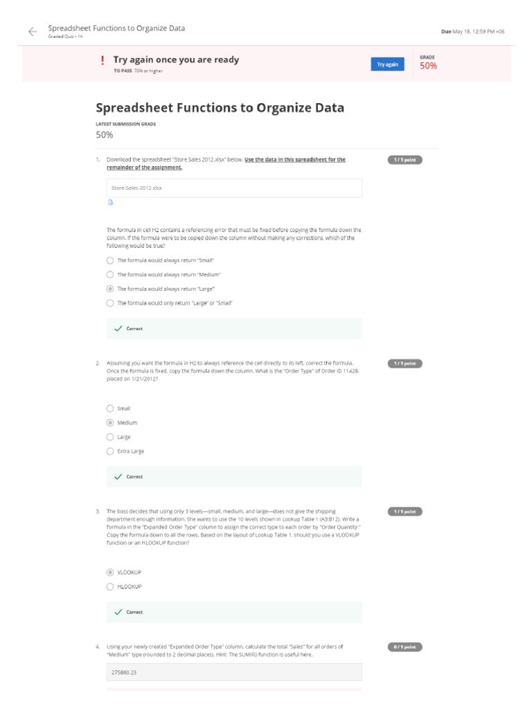Screencapture Coursera Org Learn Excel Data Analysis Exam Fmtba Spreadsheet Functions To ...