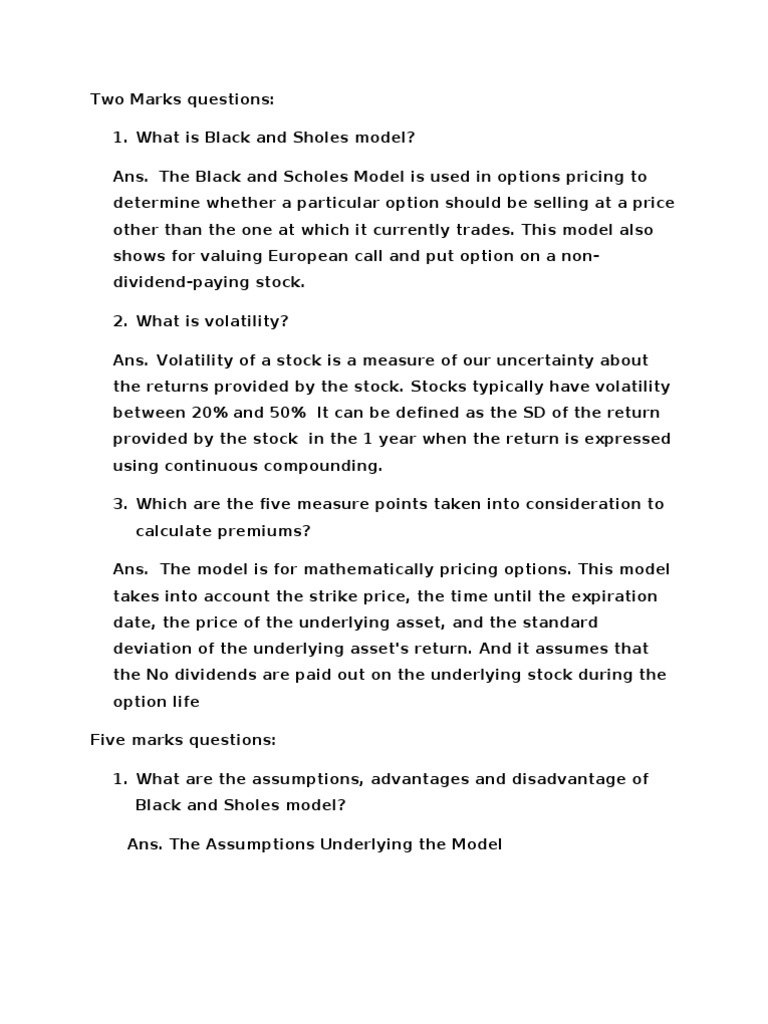 Black and Sholes Model | PDF | Black–Scholes Model | Option (Finance)
