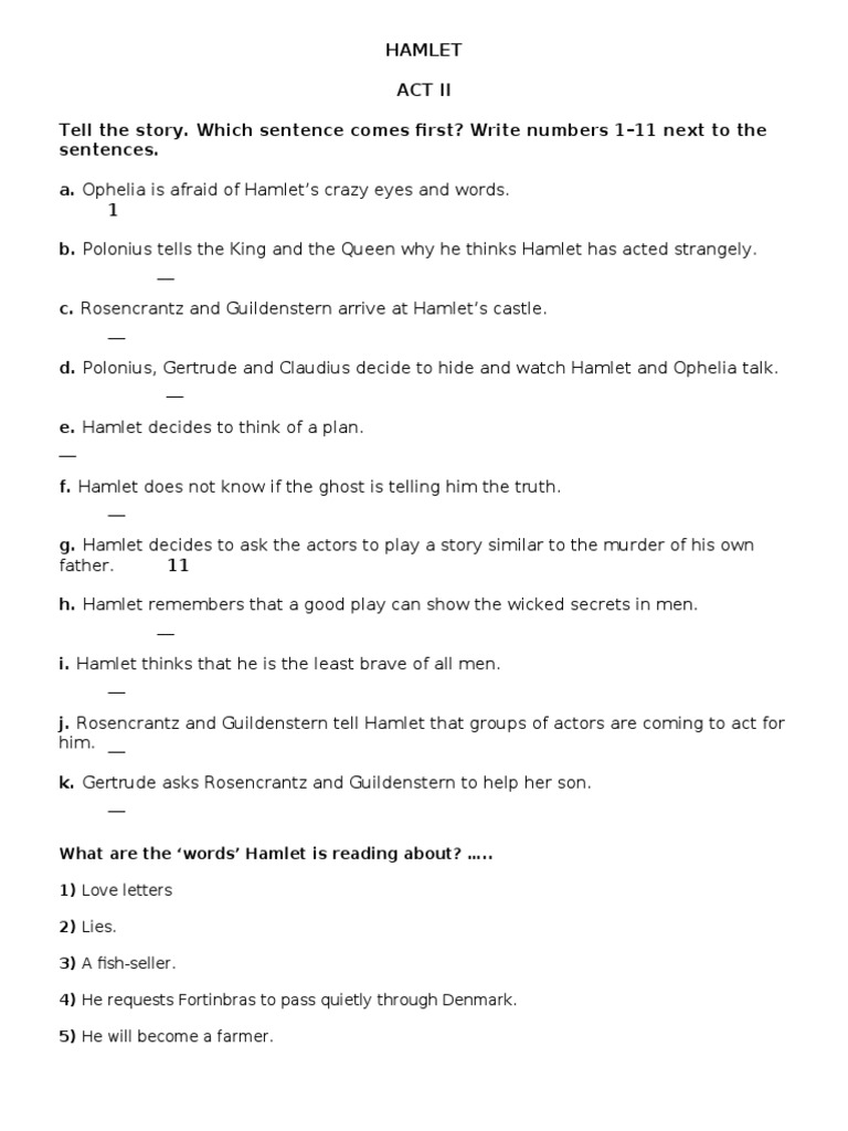Hamlet Act II Summary and Analysis | PDF | Mystery, Thriller & Crime ...