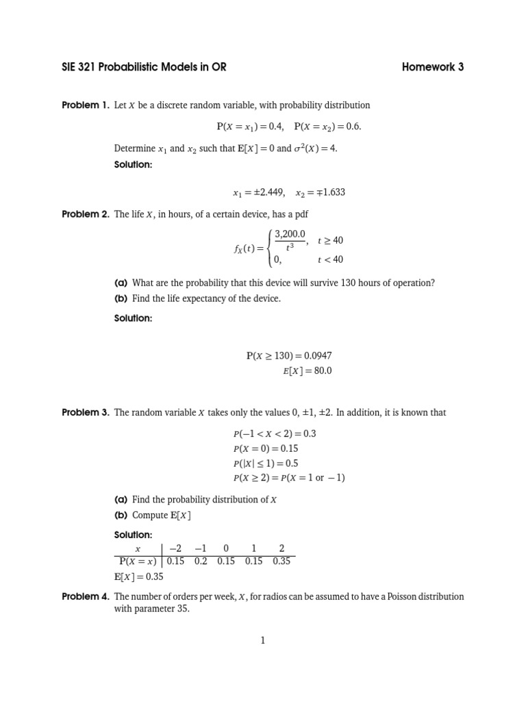 SIE 321 Probabilistic Models in OR Homework 3: Problem 1. P P E ...