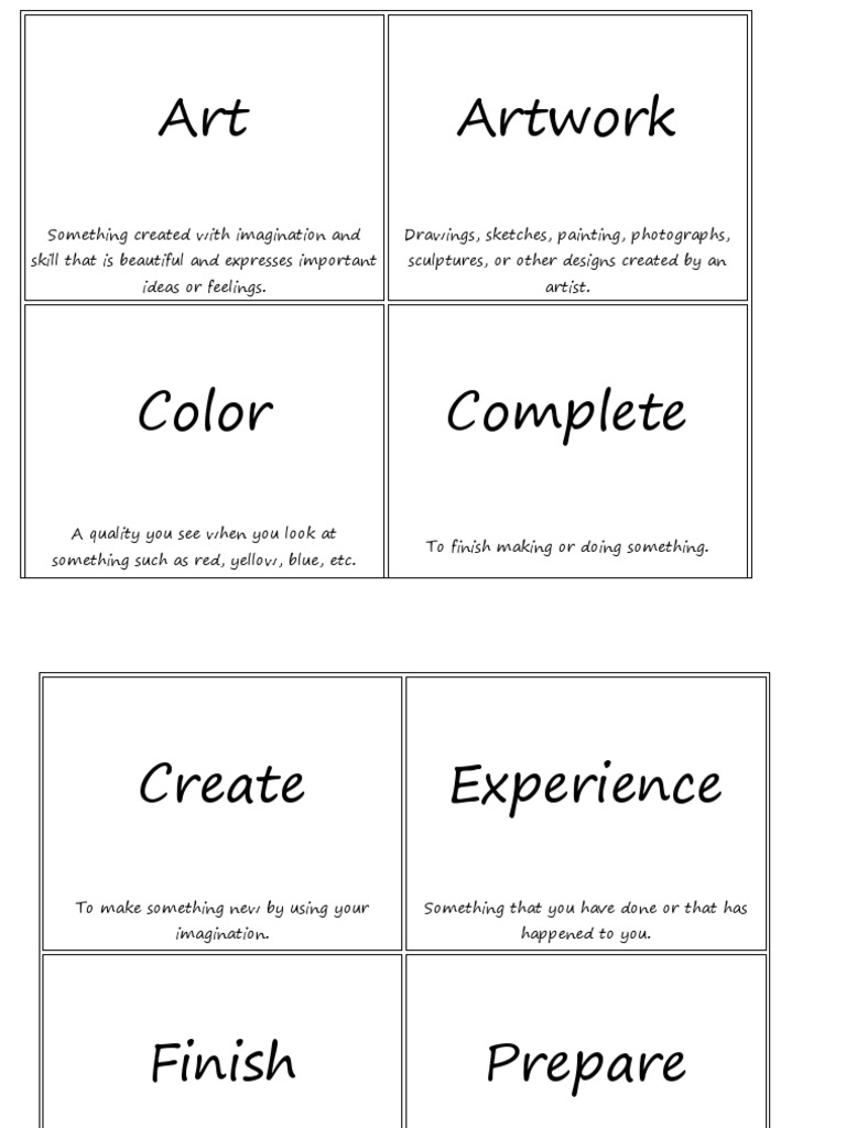 Michigan Visual Arts Standards Vocabulary Cardswith Definitions Sample ...