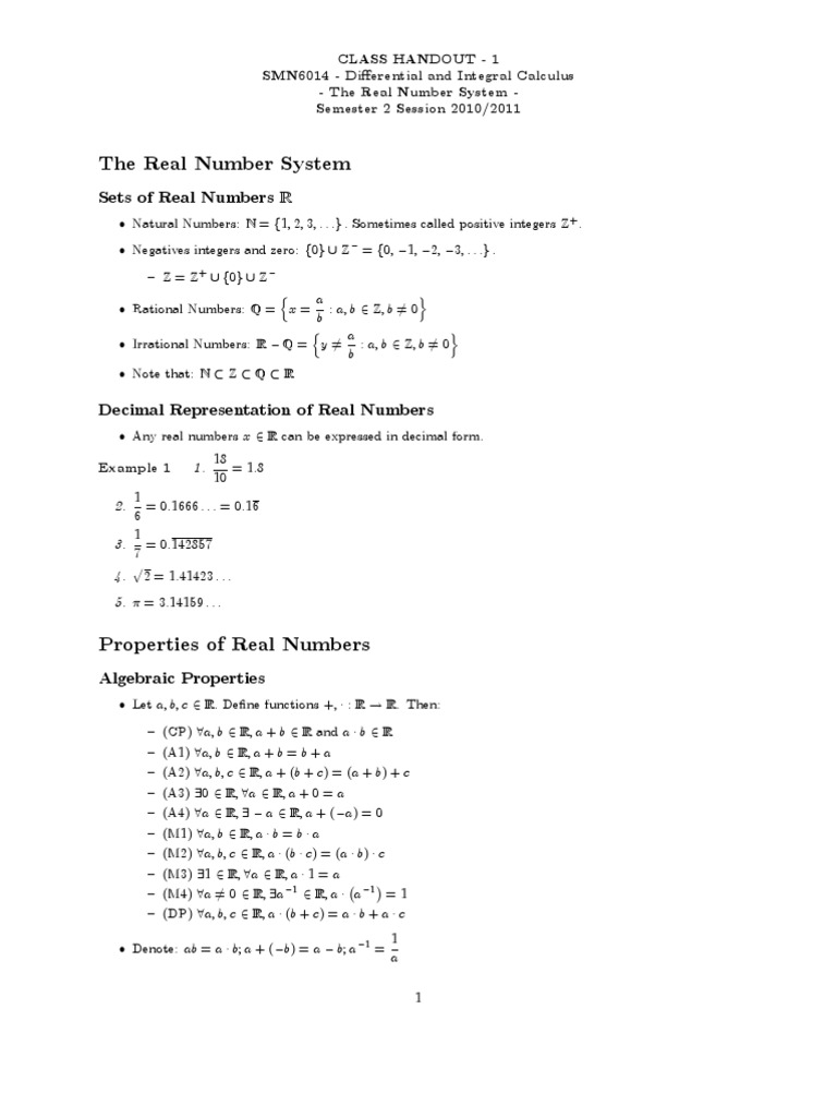 The Real Number System: Sets of Real Numbers R | PDF | Teaching Methods ...