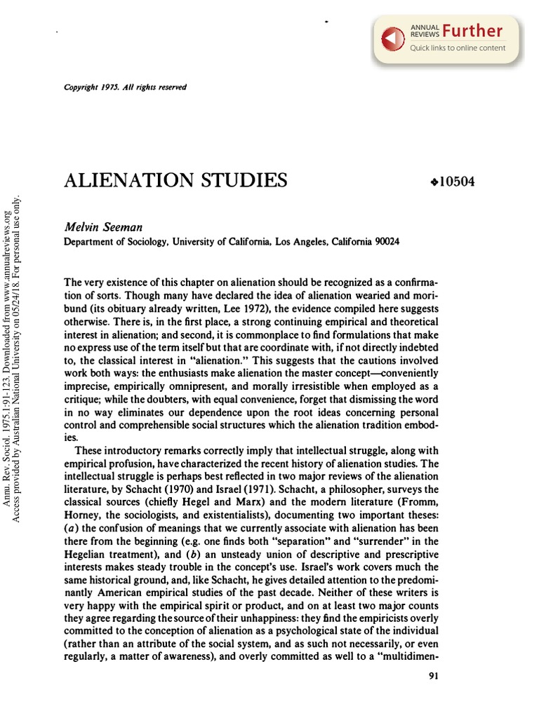 Alienation Studies Seeman1975 | PDF | Social Alienation | Sociology