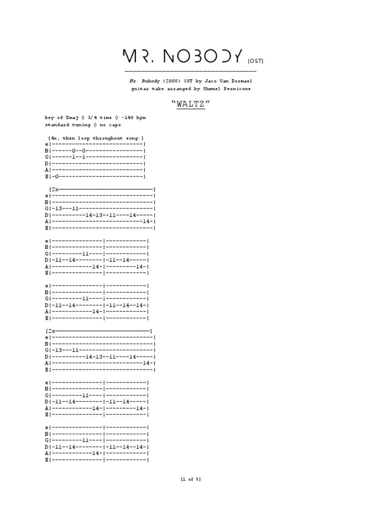 MR. NOBODY (OST) Cover Guitar Tabs | PDF | Celtic Musical Instruments ...