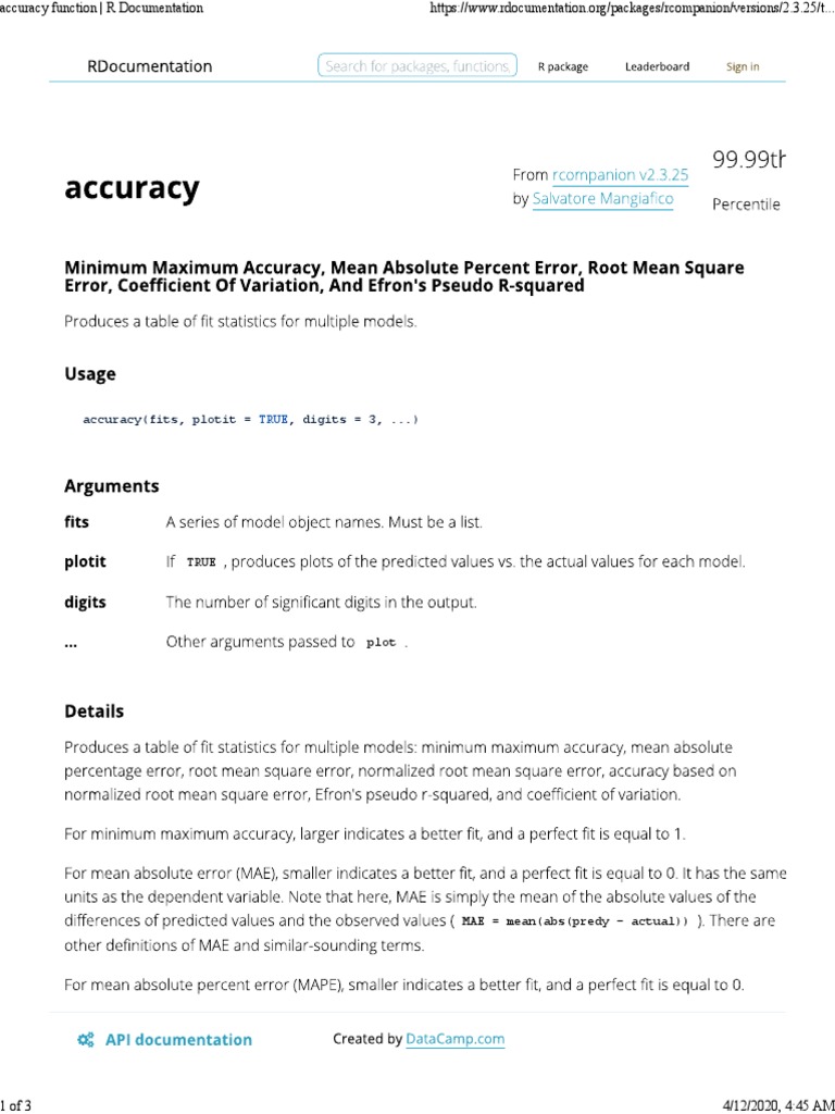 Accuracy Function - R Documentation | PDF