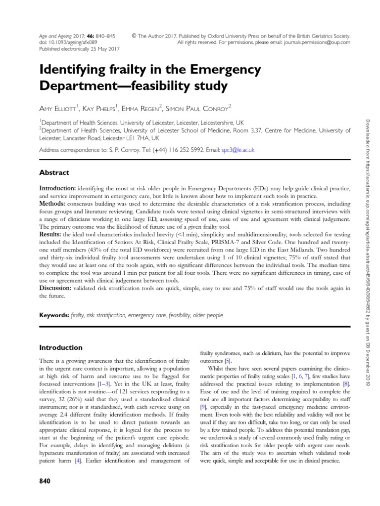 Identifying Frailty in The Emergency | PDF | Emergency Department ...