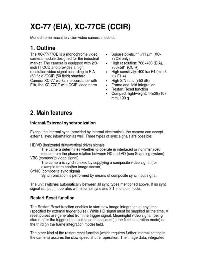 XC-77 (EIA), XC-77CE (CCIR) : 1. Outline | PDF | Display Resolution | Video