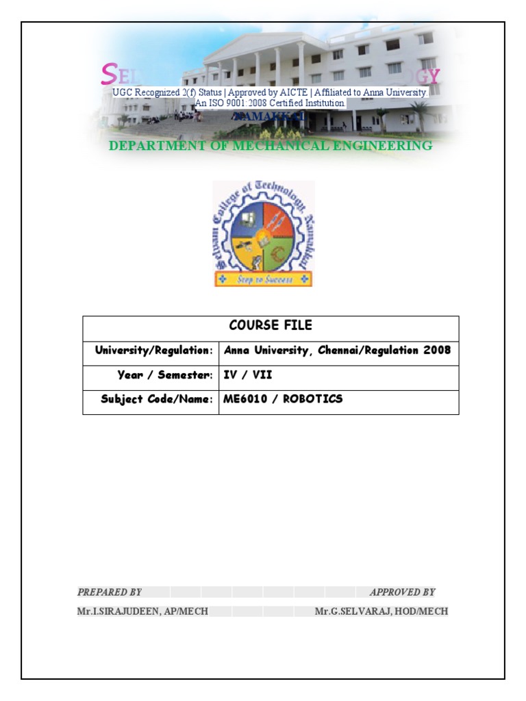 Course File 2016-2017 | PDF | Robotics | Engineering