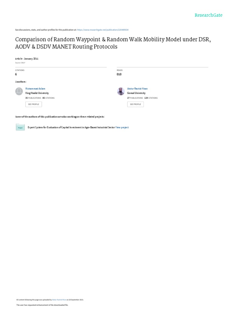 Comparison of Random Waypoint Random Walk Mobility | PDF | Routing | Wireless Ad Hoc Network