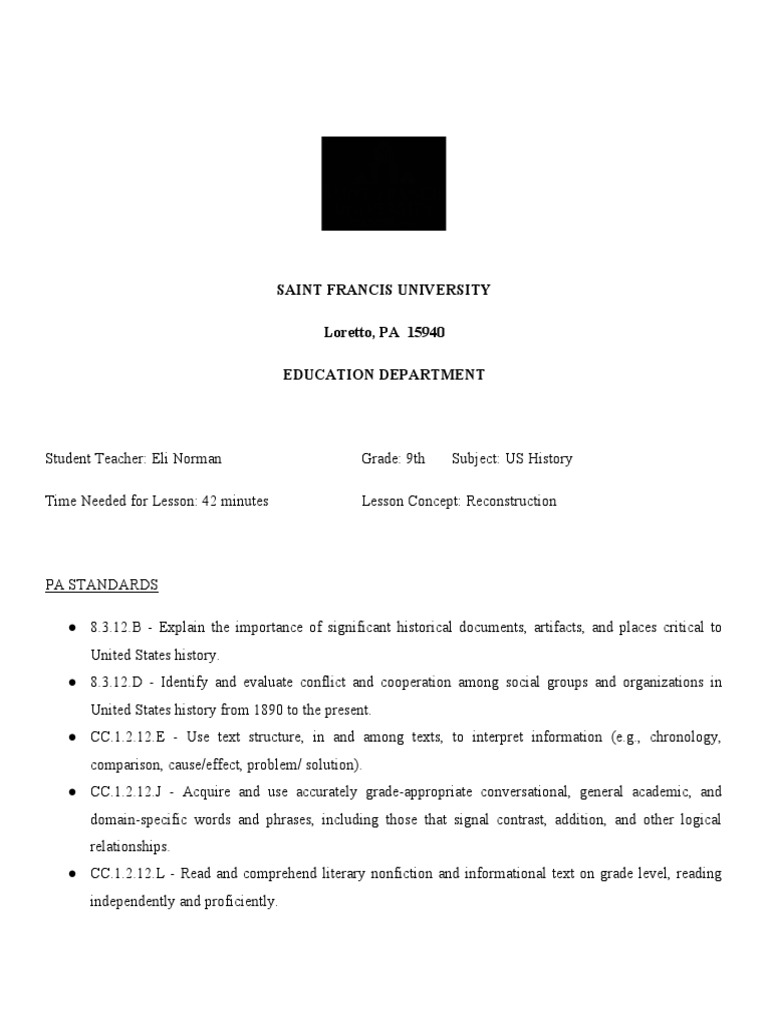 History Lesson Plan 1 21 20 | PDF | Teaching | Cognition