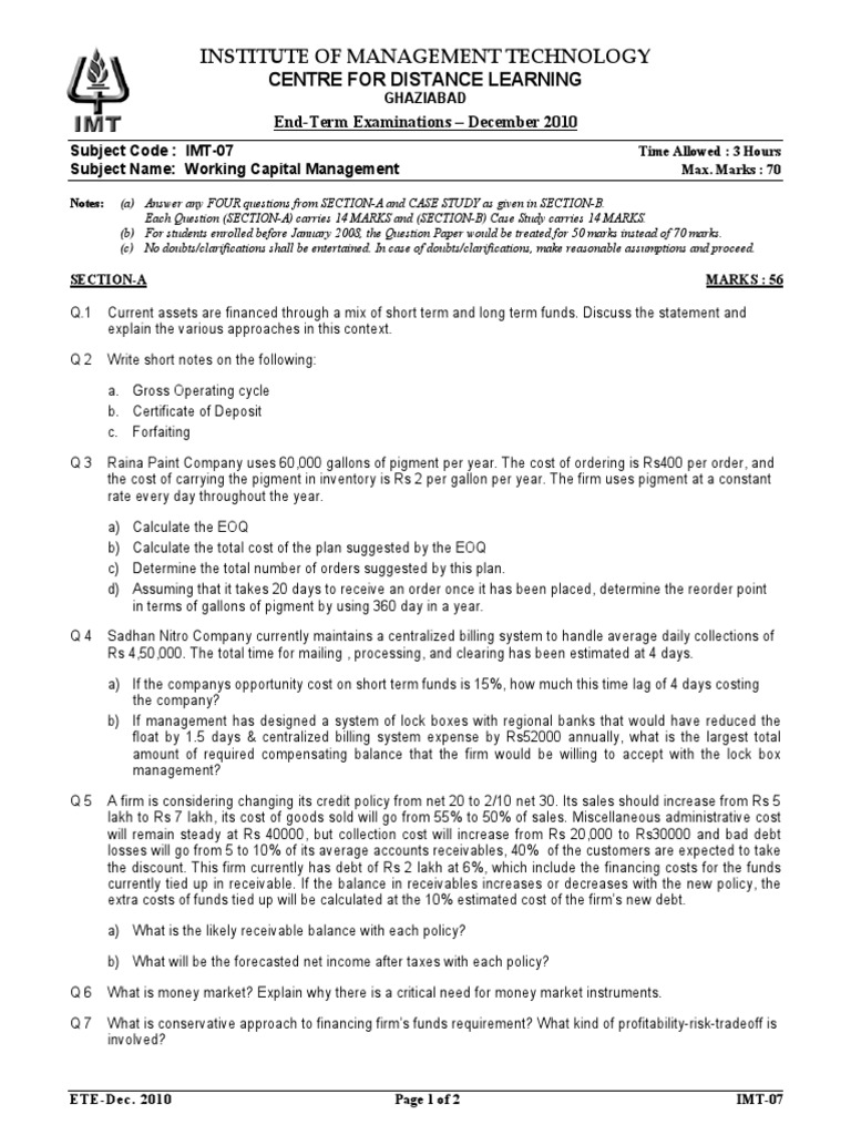 Institute of Management Technology: Centre For Distance Learning | PDF ...