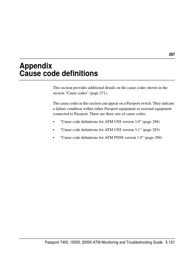 Appendix Cause Code Definitions: Passport 7400, 15000, 20000 ATM ...