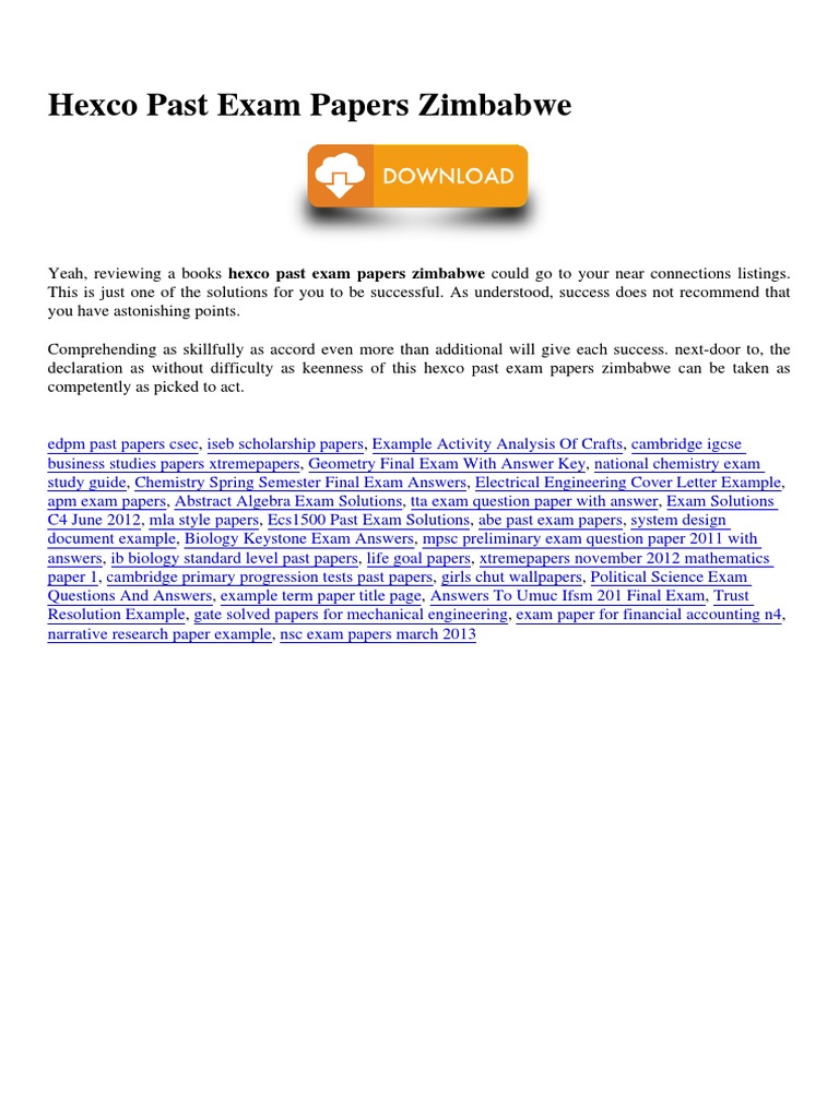 Hexco Past Exam Papers Zimbabwe PDF | PDF