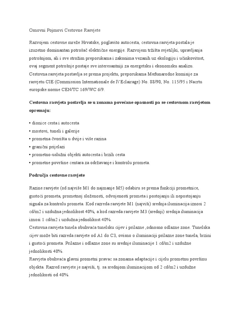 Osnovni Pojmovi Cestovne Rasvjete | PDF