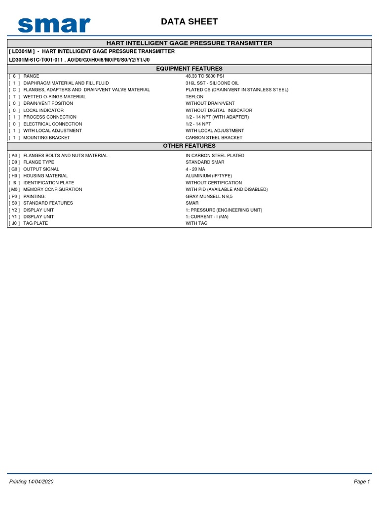DATA SHEET SMAR LD 310 MPDF | PDF