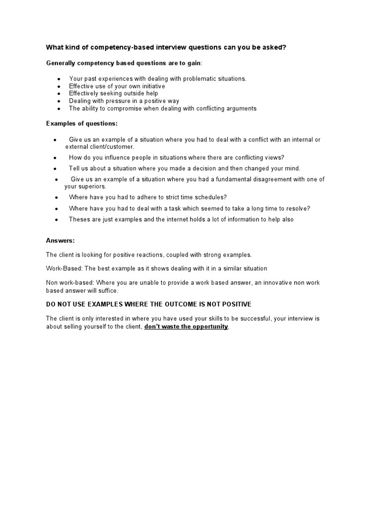 Competency-Based Interview Questions Guide | PDF | Career & Growth ...
