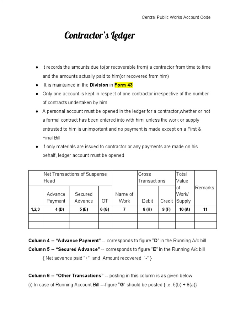 Contractor's Ledger 1 | PDF | Debits And Credits | Payments