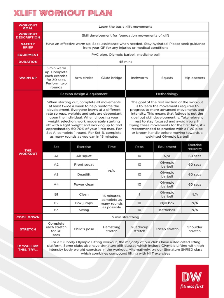Xlift Workout Plan: Workout Goal Workout Description Safety Brief ...