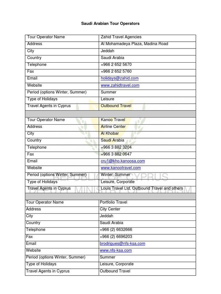 Saudi Arabian Tour Operators | PDF | Travel Agency | Saudi Arabia