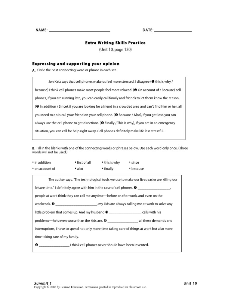 Extra Writing Skills Practice: (Unit 10, Page 120) | PDF