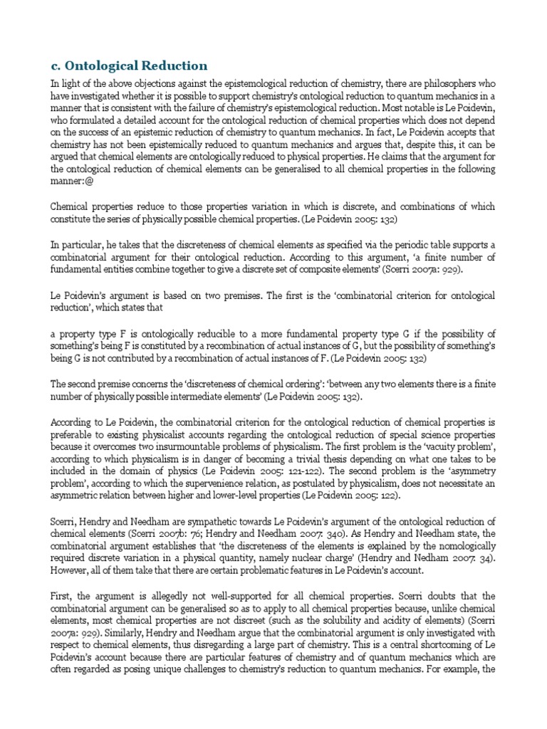 C. Ontological Reduction | PDF | Reductionism | Emergence