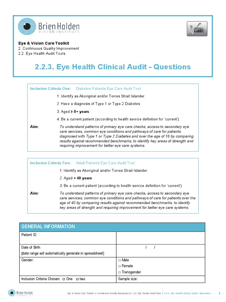Eye Health Clinical Audit Tools | PDF | Ophthalmology | Optometry