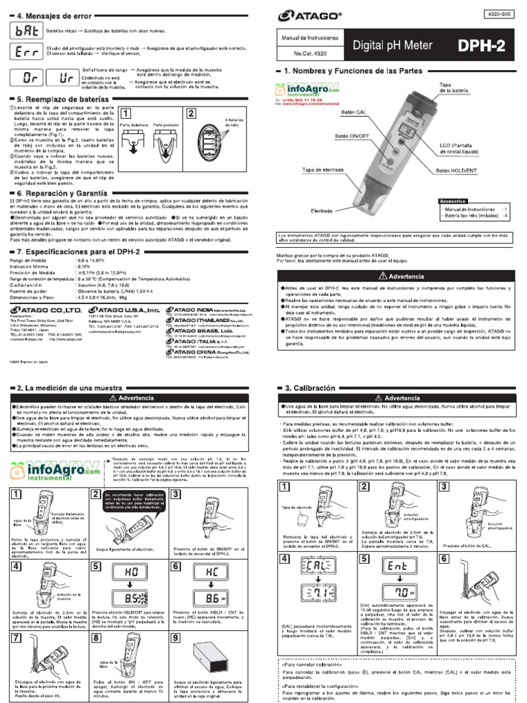 Instrucciones Medidor Digital PH Atago dph-2 PDF | PDF