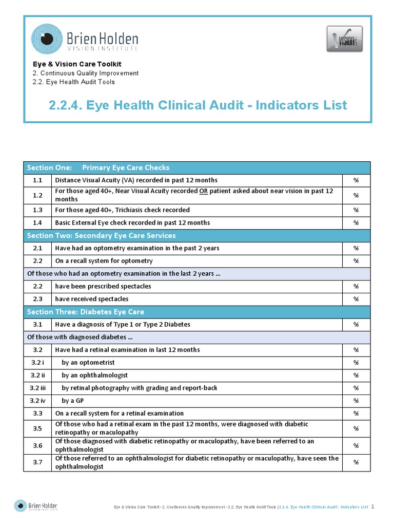2.2.4. Eye Health Clinical Audit - Indicators List: Section One ...