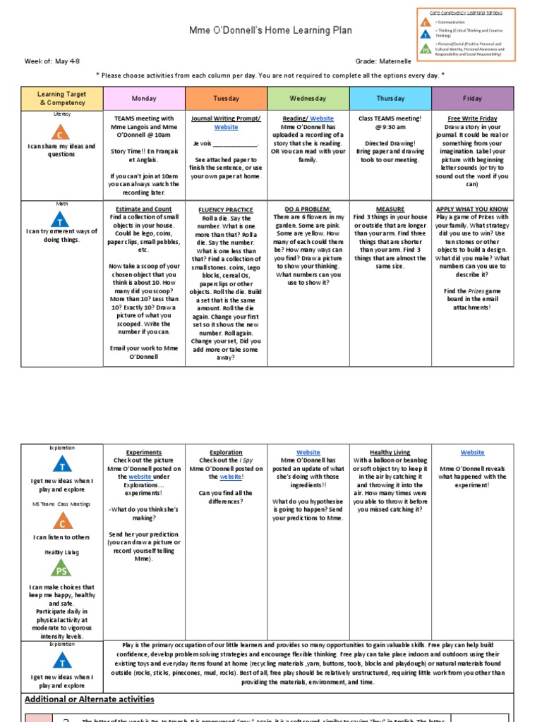 May 4-8 Home Learning Choice Board - Core Competencies | PDF | Behavior ...