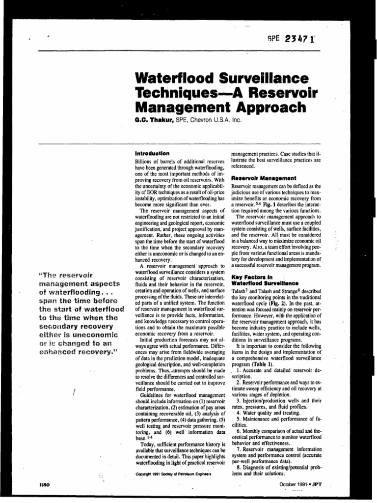 SPE Paper - Waterflood Surveillance | PDF | Petroleum Reservoir ...