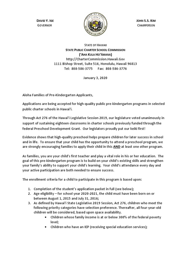 Pre-K Application 2020-2021 | PDF | Pre Kindergarten | Supplemental ...