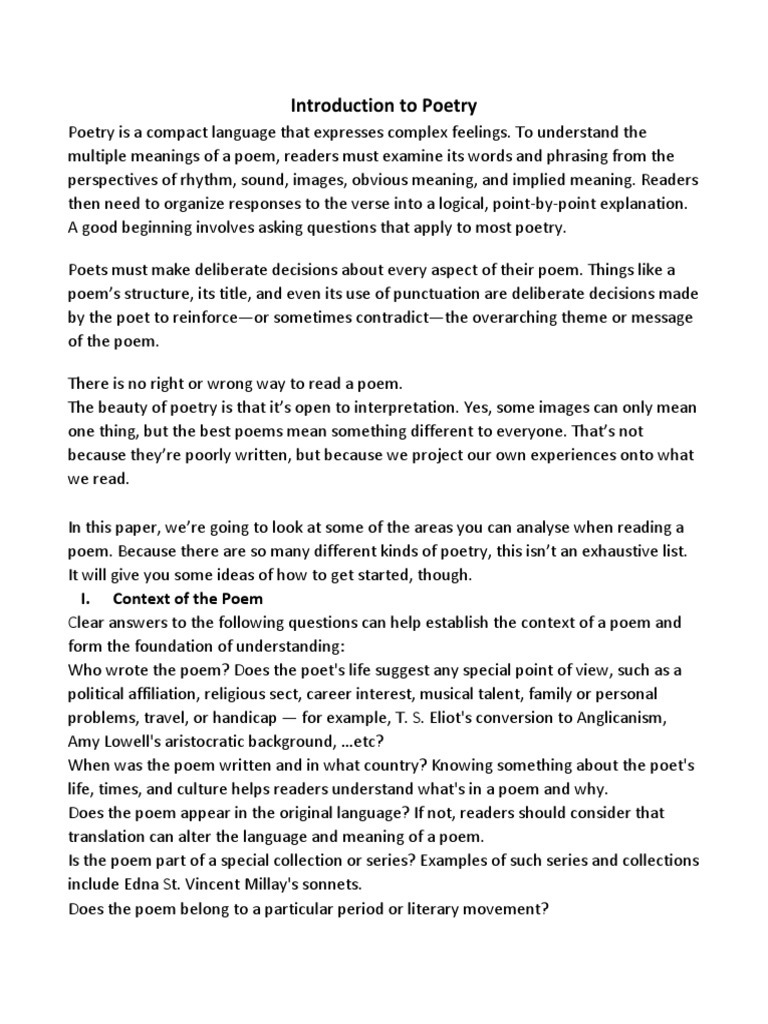 Introduction To Poetry | PDF | Poetic Form | Poetry
