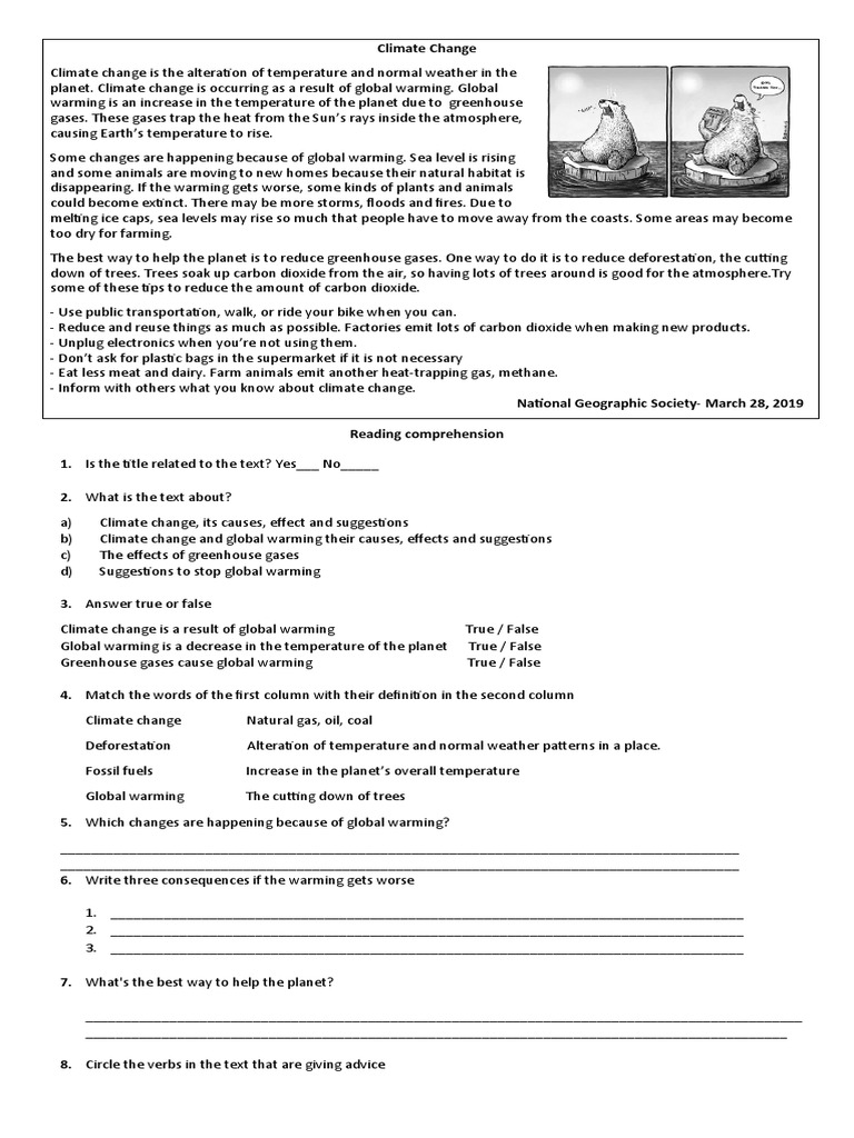 Climate Change - Worksheet | PDF | Global Warming | Greenhouse Effect