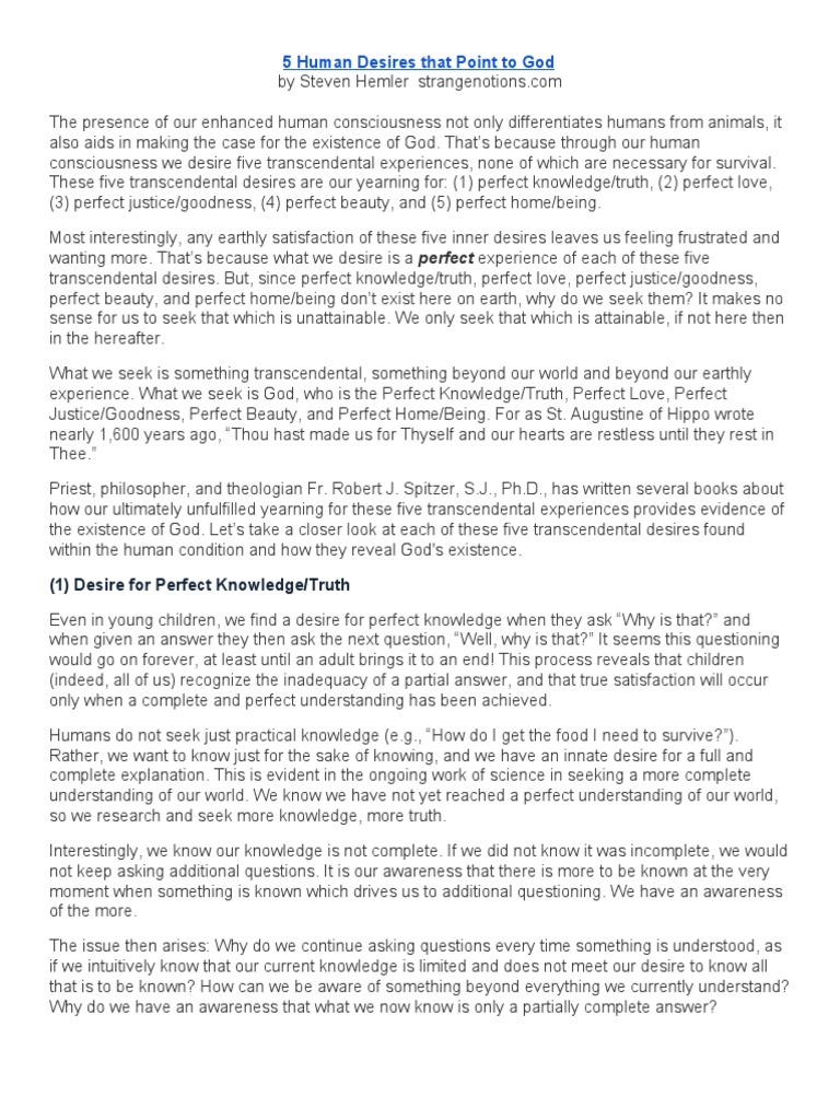 5 Human Desires That Point To God: (1) Desire For Perfect Knowledge ...