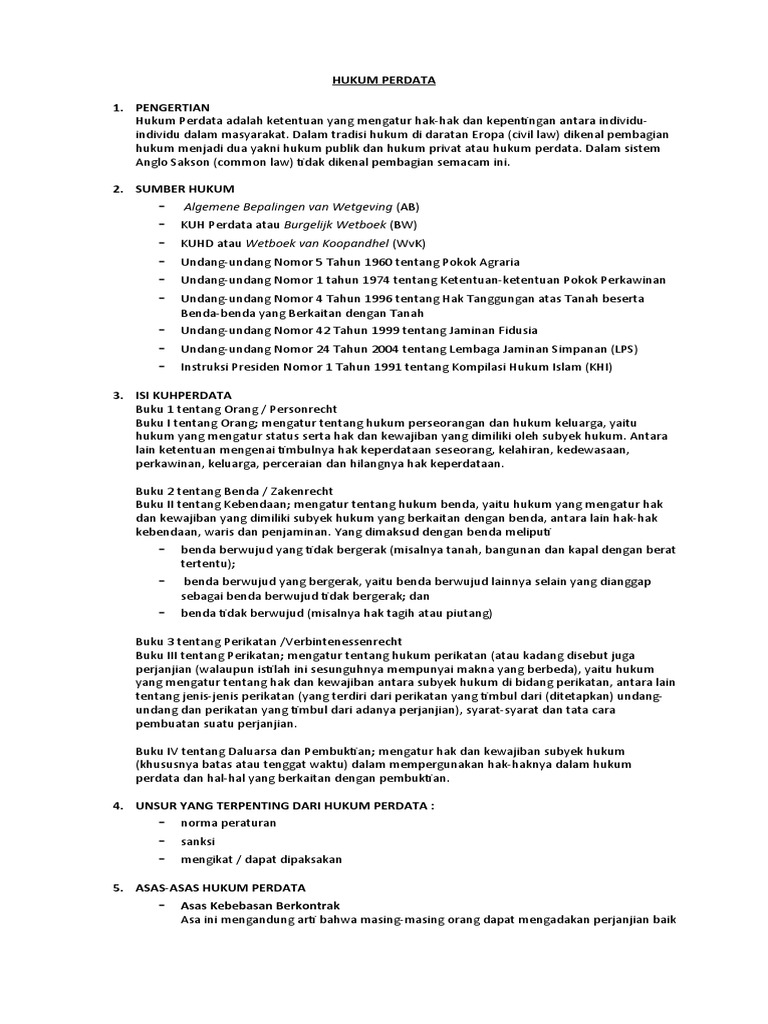 Hukum Perdata 1. Pengertian | PDF