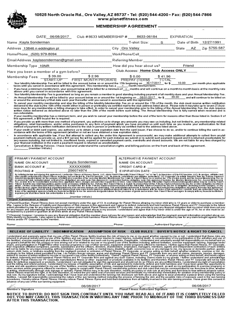 Planet fitness billing store