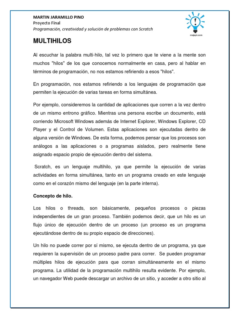 Multihilos PDF | PDF | Hilo (Computación) | Scratch (lenguaje de ...