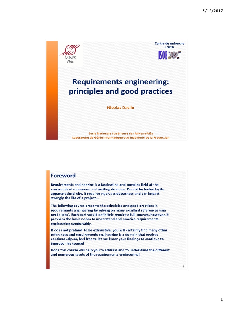 Requirements Engineering: Principles and Good Practices: Foreword | PDF ...