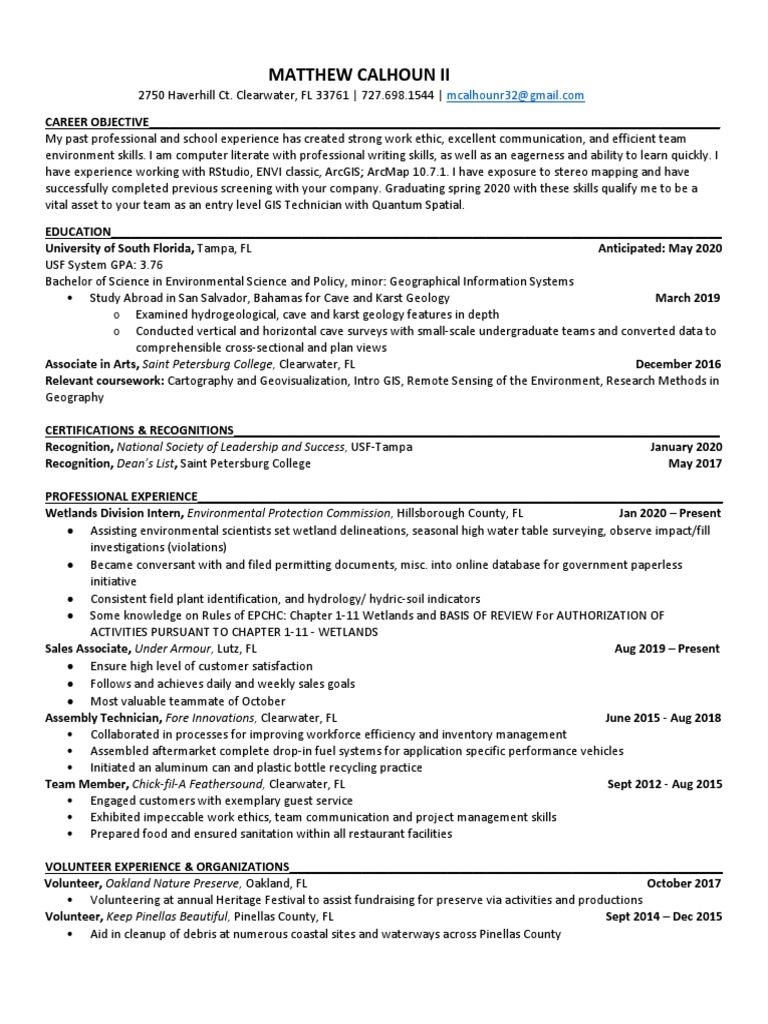 Calhoun Resume Feb20 | PDF | Geographic Information System | Geography