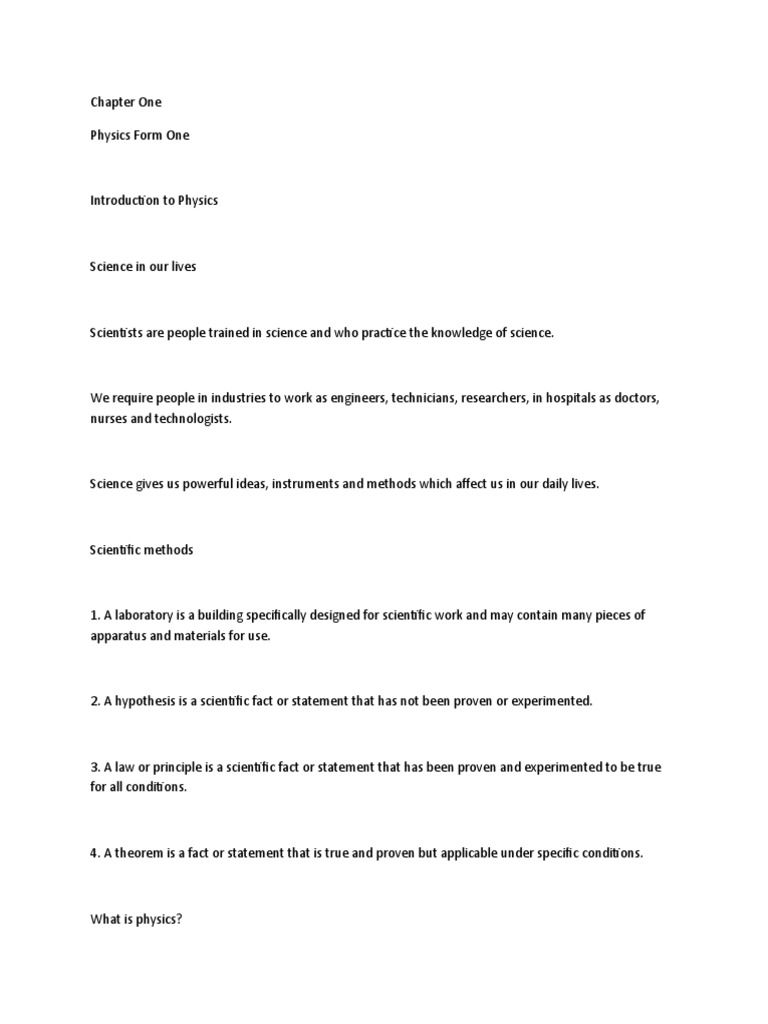 Physics Form One | PDF | Weight | Electric Charge