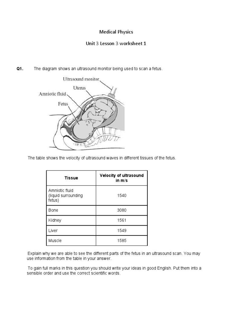 Ultrasound Worksheet 1 | PDF | Ultrasound | Sound